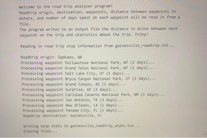 Solved Input File Format The Road Trip File Is A Text File 5083