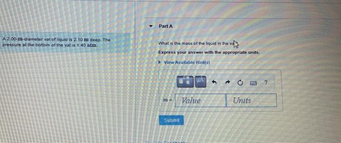 Solved A 2,00-m-diameter vat of liquid is 2.10 m deep. The | Chegg.com