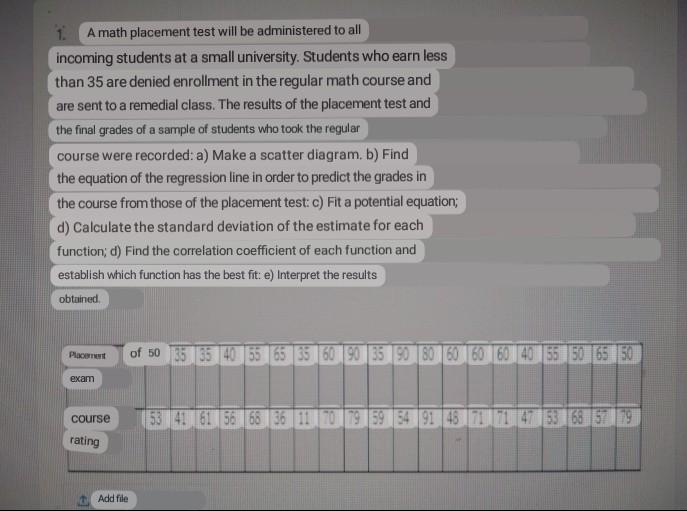 Solved 1. A math placement test will be administered to all | Chegg.com