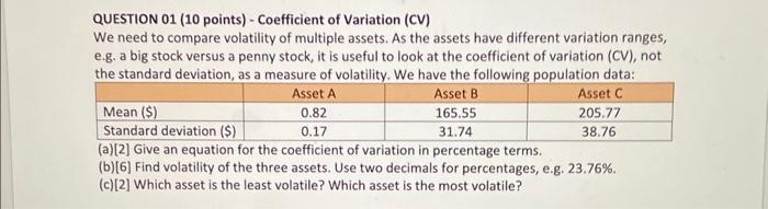 Solved QUESTION 01 (10 points) - Coefficient of Variation | Chegg.com