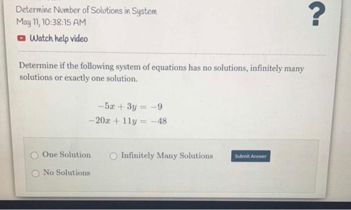 Solved Determine Number of Solutions in System May 1, | Chegg.com