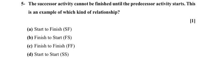 Solved 5- The successor activity cannot be finished until | Chegg.com