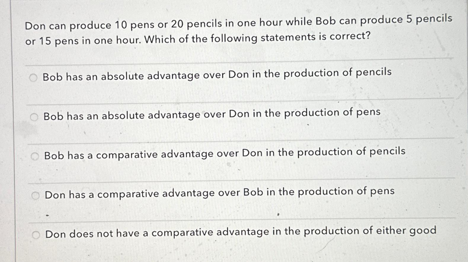Solved Don can produce 10 ﻿pens or 20 ﻿pencils in one hour | Chegg.com