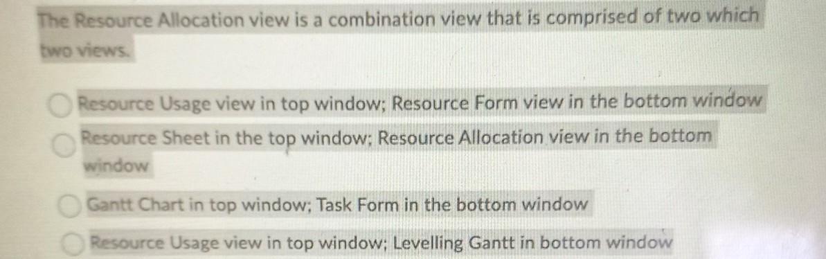 Solved The Resource Allocation view is a combination view | Chegg.com