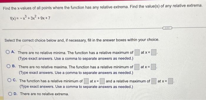 Solved Find the x-values of all points where the function | Chegg.com