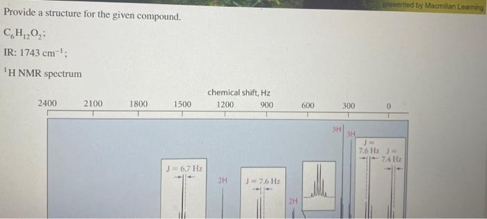 Solved Provide a structure for the given compound. C6H12O2; | Chegg.com