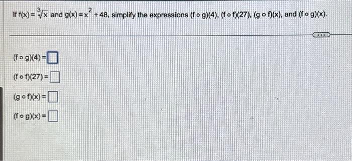 Solved If f(x)=3x and g(x)=x2+48, simplify the expressions | Chegg.com