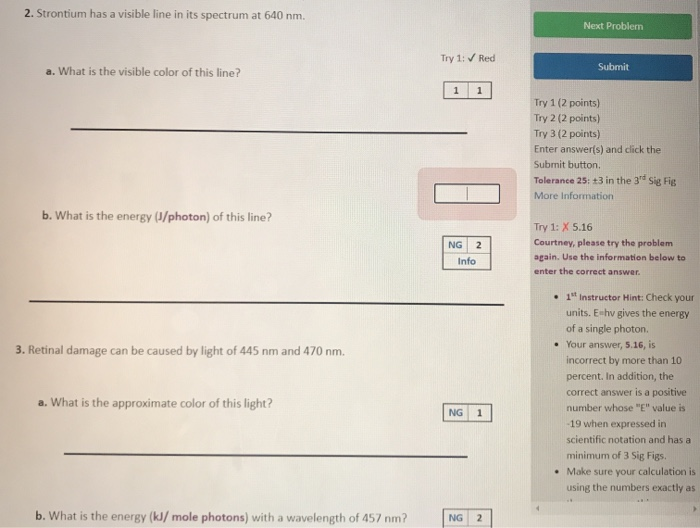 Solved 2. Strontium has a visible line in its spectrum at | Chegg.com