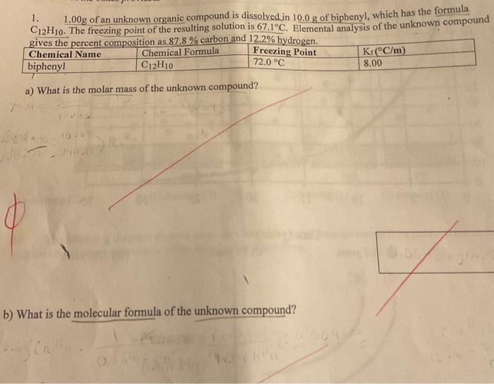 Solved 1. 1.00 g of an unknown organic compound is dissolved | Chegg.com