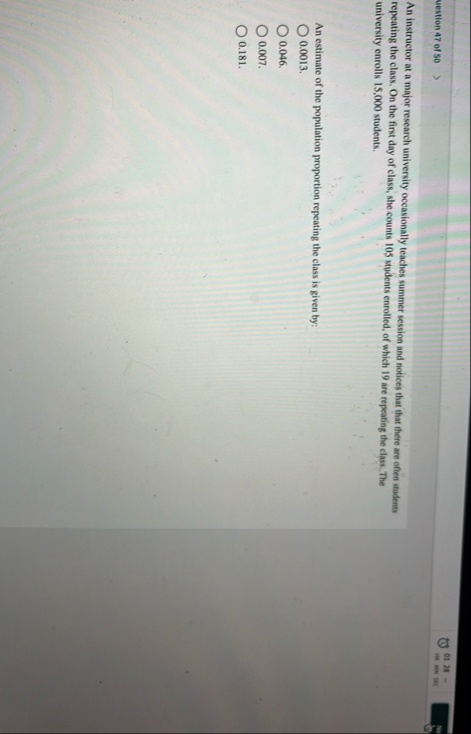 Solved 0128=uestion 47 ﻿of 50An instructor at a major | Chegg.com