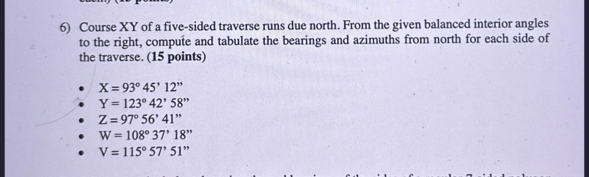 Solved Course XY of a five-sided traverse runs due north. | Chegg.com