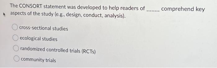 Solved The CONSORT statement was developed to help readers | Chegg.com