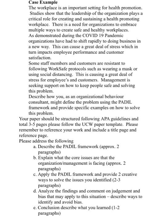 Solved Case Example The workplace is an important setting | Chegg.com