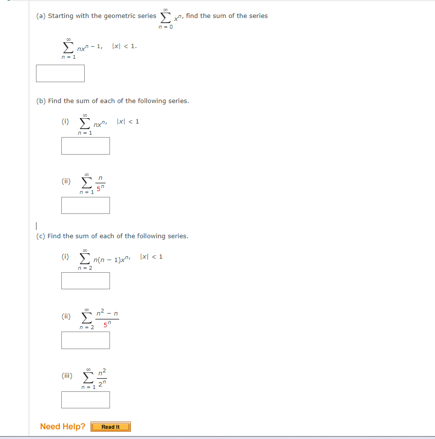 Solved (a) ﻿Starting with the geometric series \infty xnn | Chegg.com