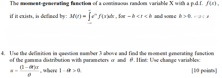 Solved The moment-generating function of a continuous random | Chegg.com