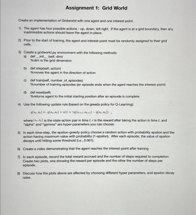 3) Create a gridworld.py environment with the | Chegg.com