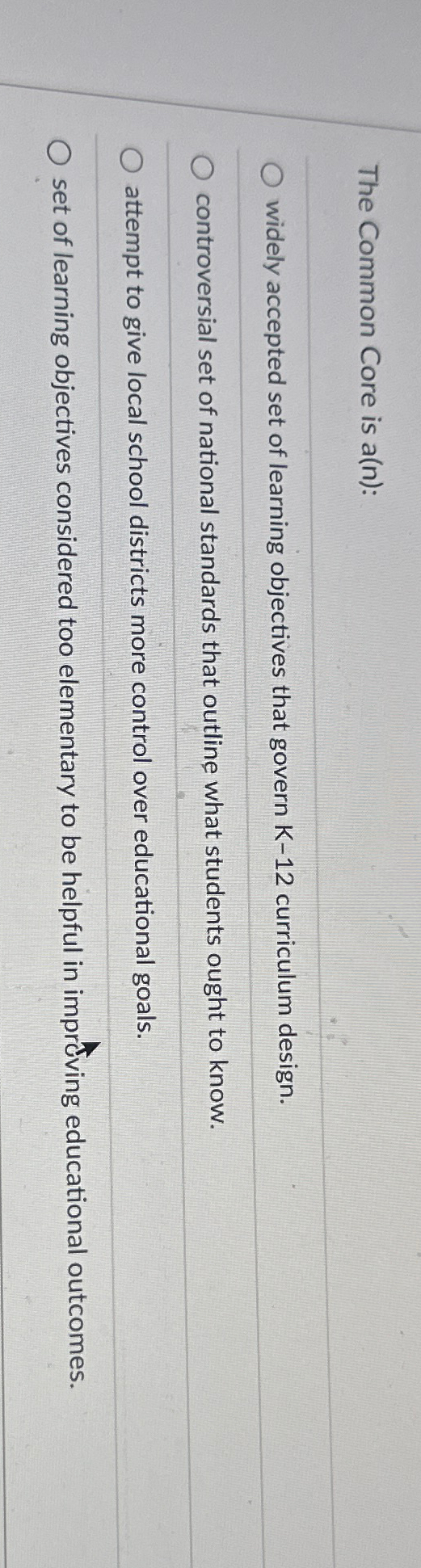 Solved The Common Core is a(n):widely accepted set of | Chegg.com