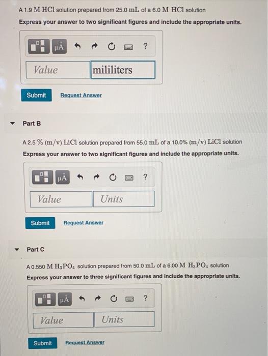 Solved A 1.9 M HCl solution prepared from 25.0 mL of a 6.0 M | Chegg.com
