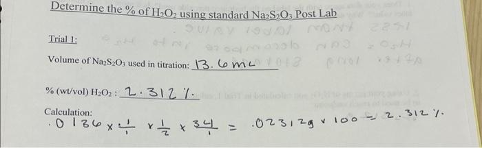 Solved 2. Using your grams of H2O2 you calculated in Trial | Chegg.com