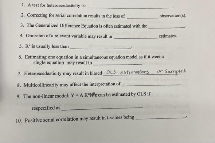 Solved Econometrics Questions