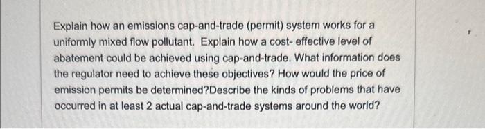 Solved Explain how an emissions cap-and-trade (permit) | Chegg.com