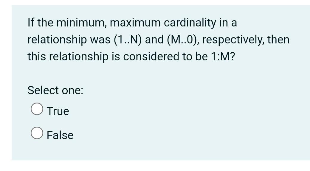 Solved If the minimum, maximum cardinality in a relationship | Chegg.com