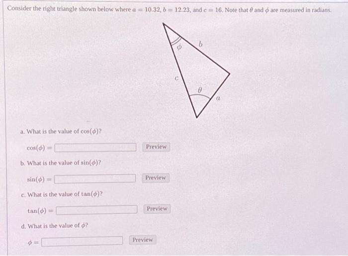 Solved Consider the right triangle shown below where a = | Chegg.com