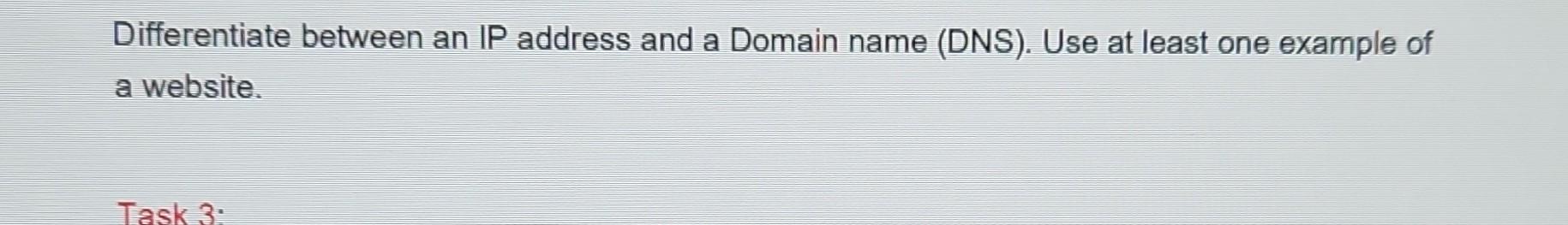 Solved Differentiate between an IP address and a Domain name | Chegg.com