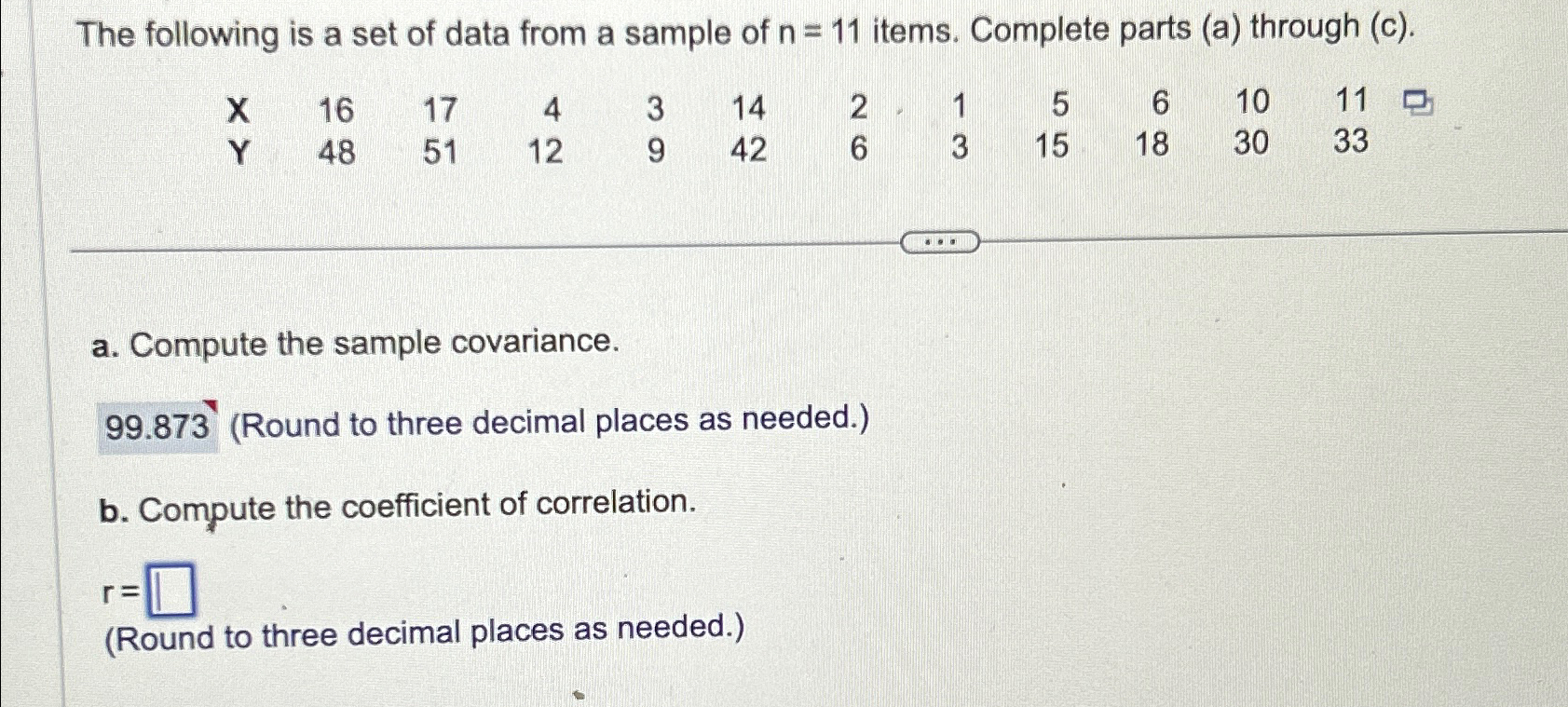 Solved The following is a set of data from a sample of n=11 | Chegg.com