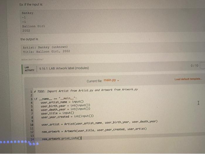 Solved Define The Artist Class In Artist Py With A