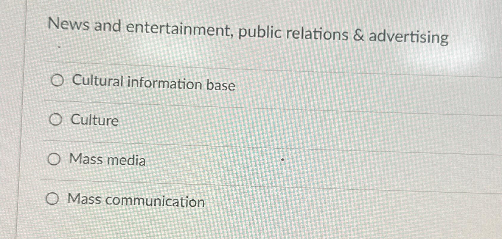 Solved News and entertainment, public relations & | Chegg.com