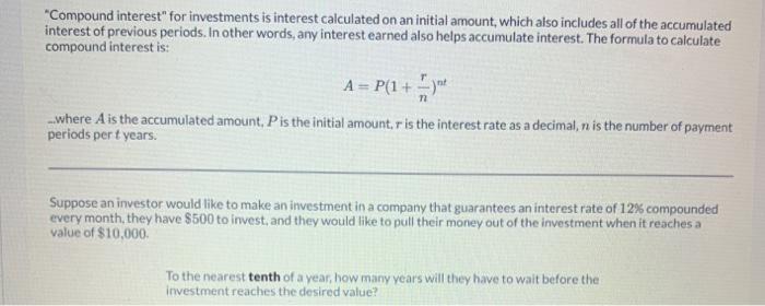 Solved "Compound interest" for investments is interest | Chegg.com