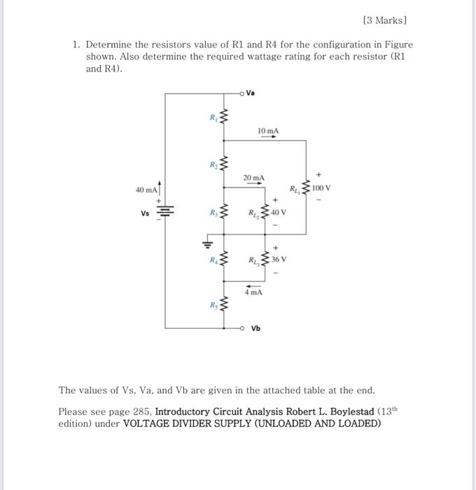 Solved [3 Marks) 1. Determine the resistors value of R1 and | Chegg.com