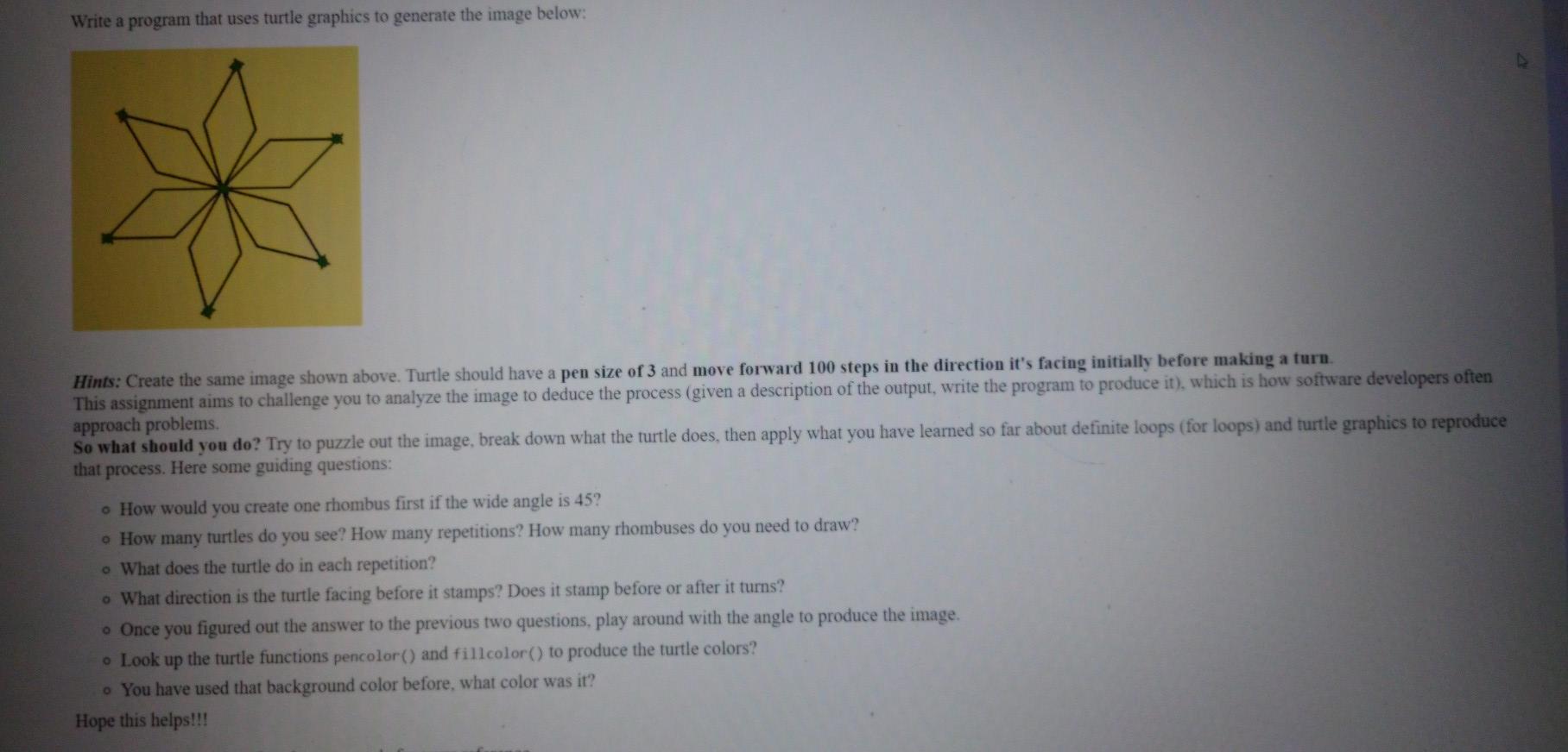 Solved Write a program that uses turtle graphics to generate | Chegg.com