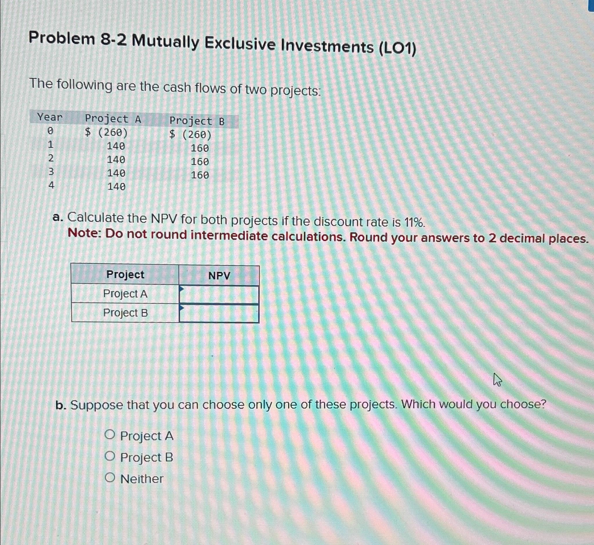 Solved Problem 8-2 ﻿Mutually Exclusive Investments (LO1)The | Chegg.com