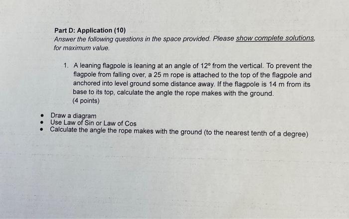 Solved Part D: Application (10) Answer the following | Chegg.com