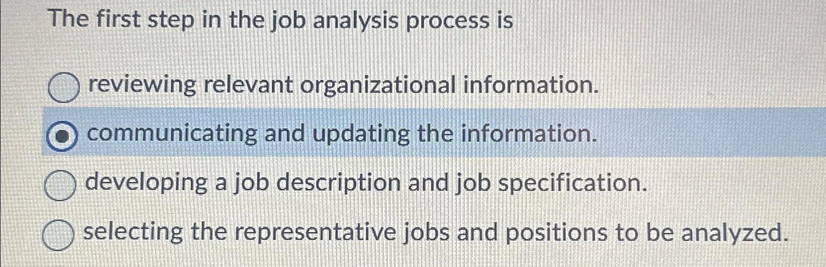 Solved The first step in the job analysis process | Chegg.com