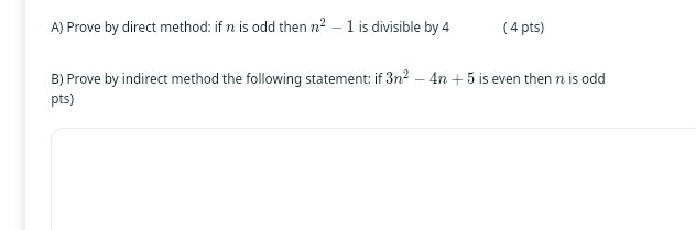 Solved A) ﻿Prove by direct method: if n ﻿is odd then n2-1 | Chegg.com