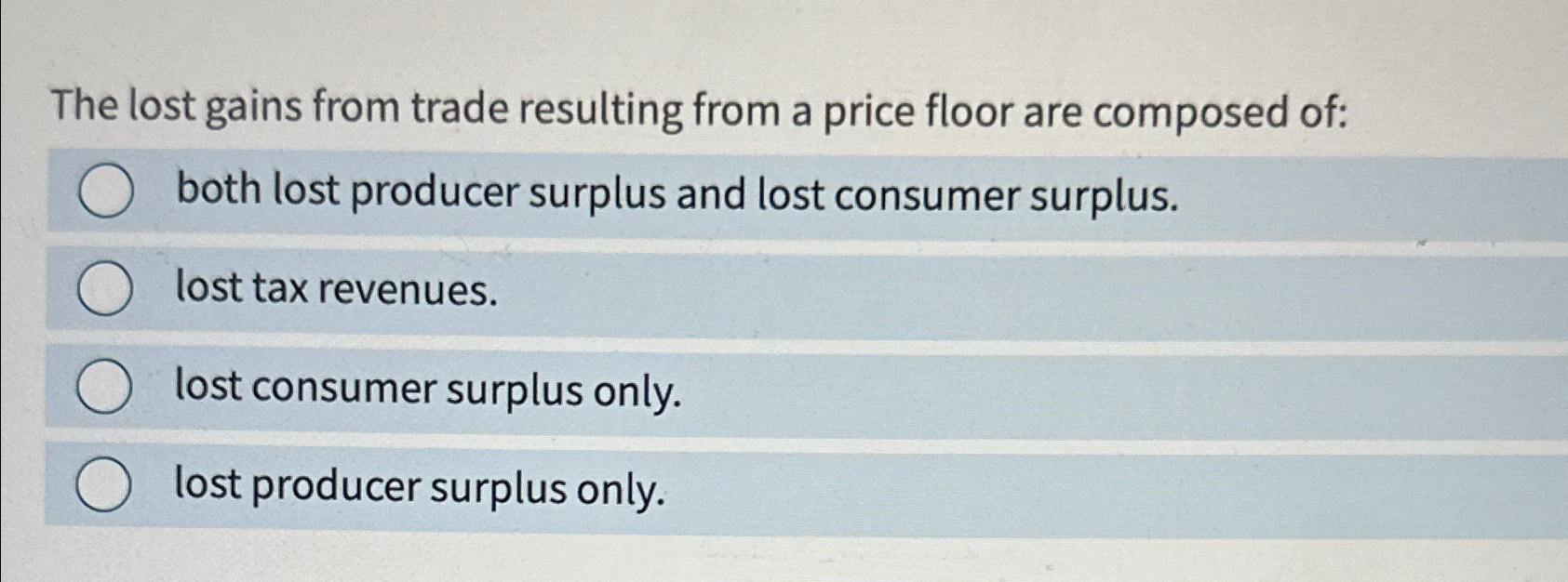 Solved The lost gains from trade resulting from a price | Chegg.com