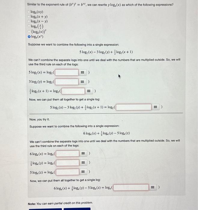 Solved Similar to the exponent rule of (bx)y=bxy, we can | Chegg.com