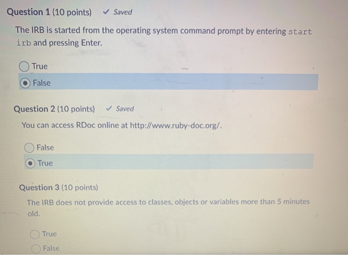 Solved Question 1 (10 points) Saved The IRB is started | Chegg.com