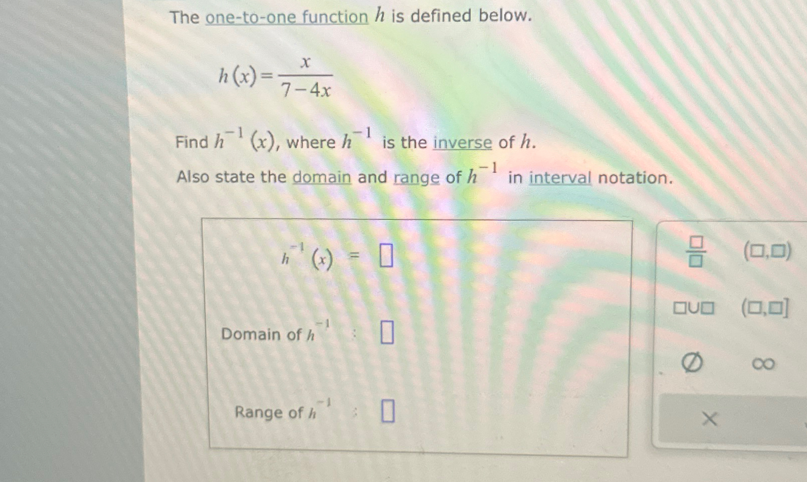 Solved The one-to-one function h ﻿is defined | Chegg.com