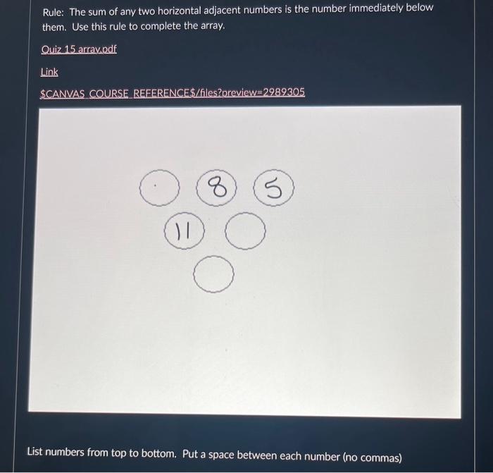 Solved Rule: The sum of any two horizontal adjacent numbers | Chegg.com
