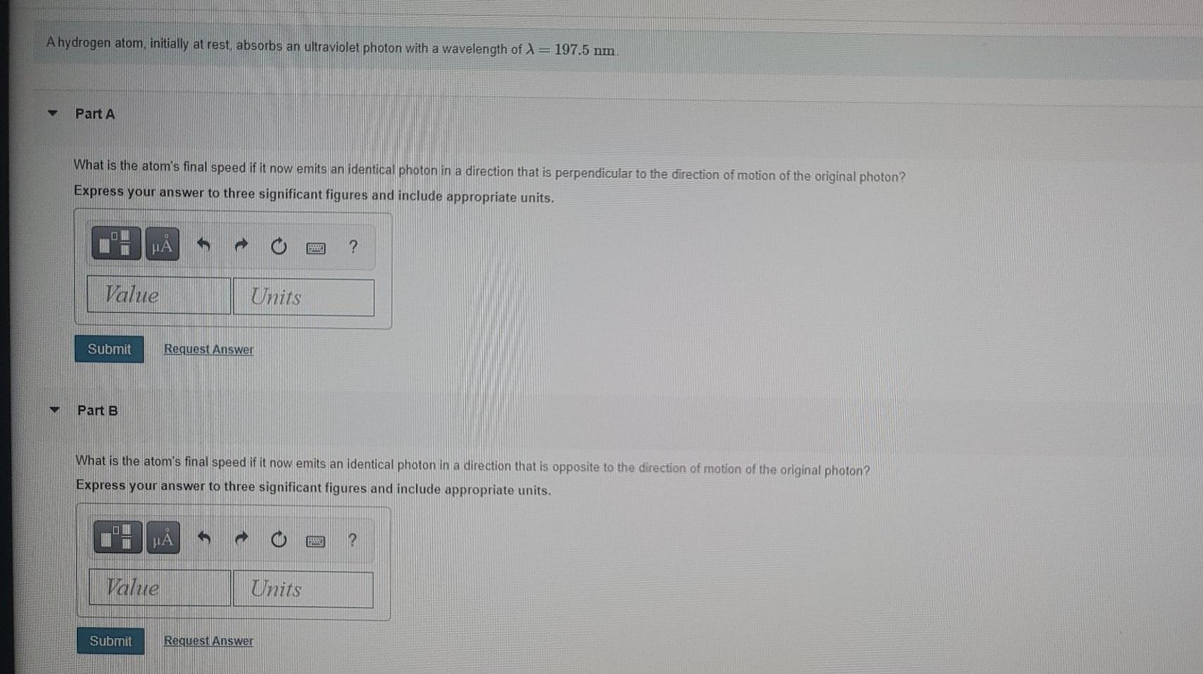 Solved A Hydrogen Atom Initially At Rest Absorbs An