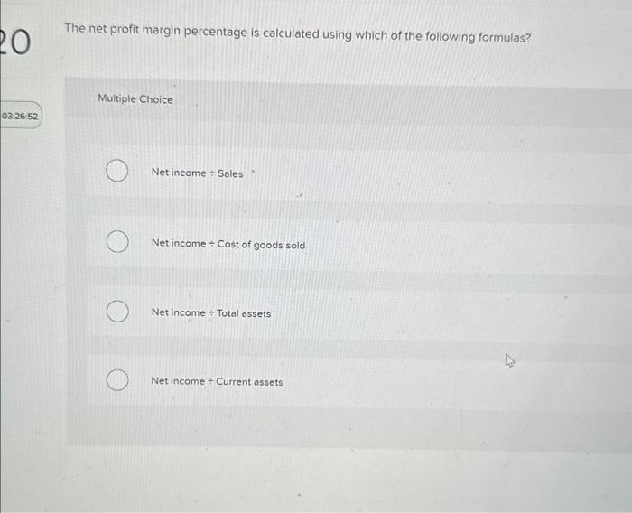 Solved The net profit margin percentage is calculated using | Chegg.com