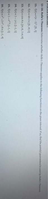 Solved Piduice Exercises 11-18. Rolle's Theorem Determine | Chegg.com