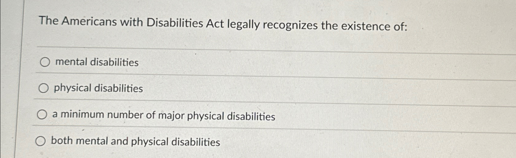 Solved The Americans with Disabilities Act legally | Chegg.com
