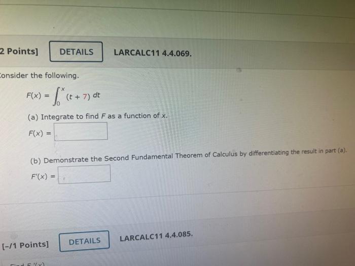 Solved 2 Points] LARCALC11 4.4. onsider the following. | Chegg.com