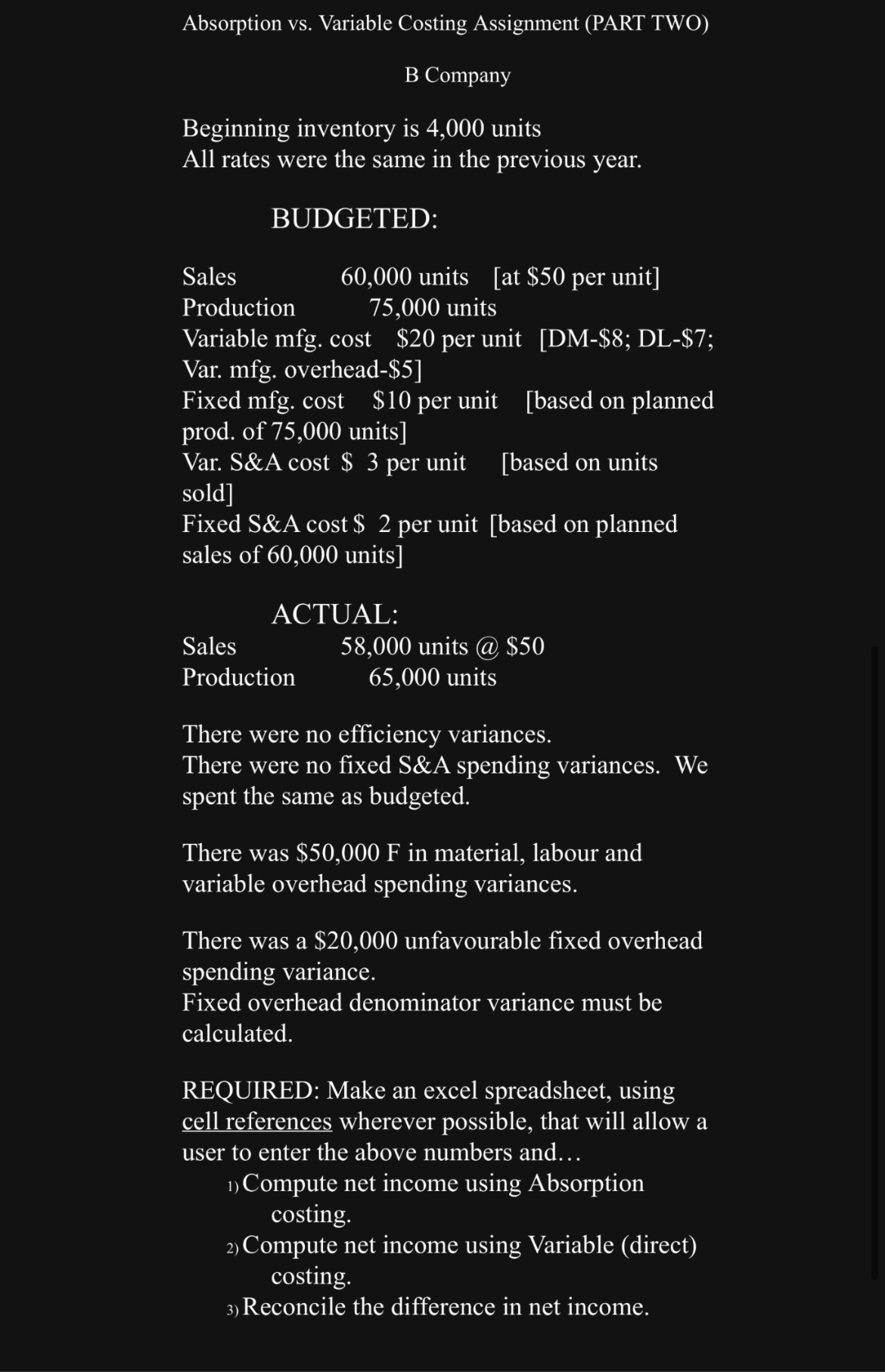 Solved Absorption vs. ﻿Variable Costing Assignment (PART | Chegg.com