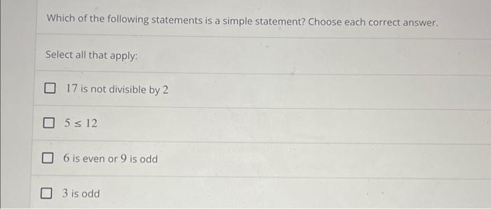 Solved Which of the following statements is a simple | Chegg.com